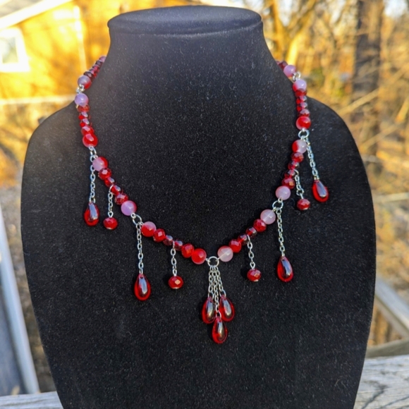 Hand Crafted | Jewelry | Handmade Red Glass Drop Necklace | Poshmark